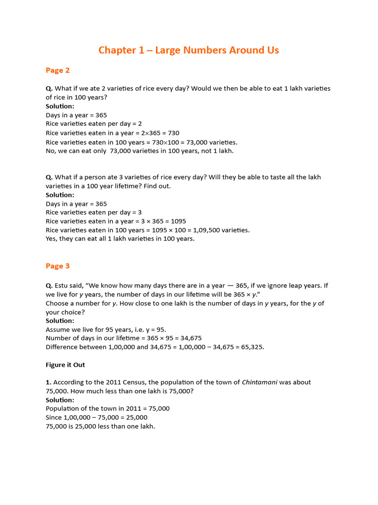 Large Numbers Around Us - Class 7 Worksheet | PDF | Numbers | Arithmetic