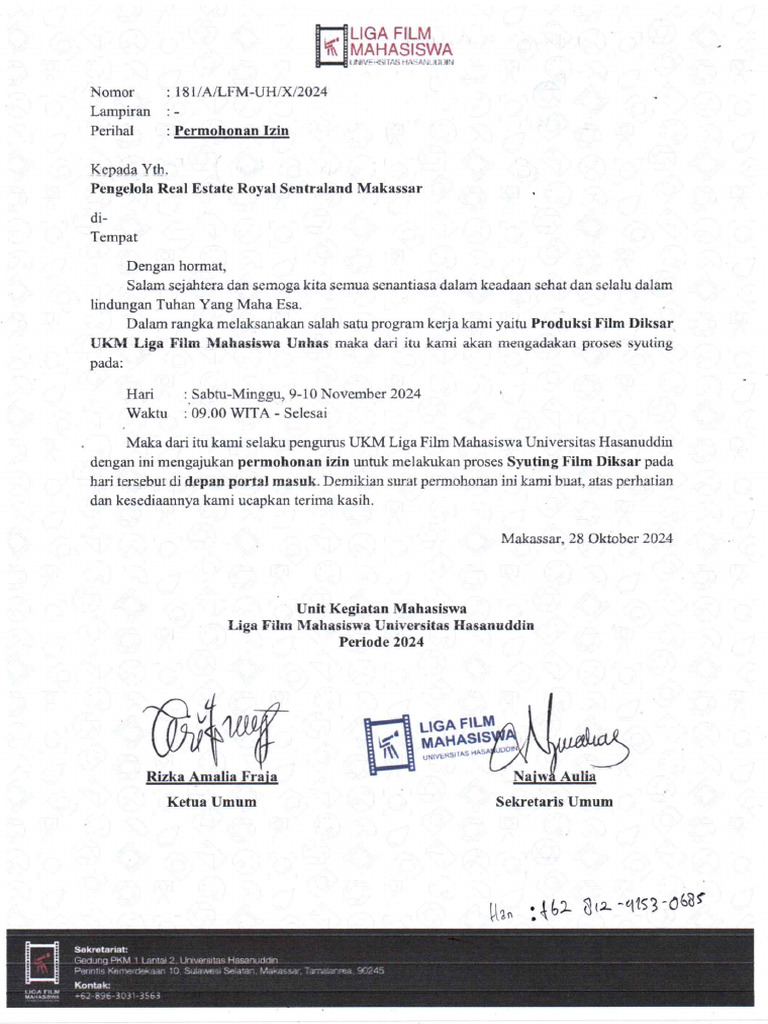 Contoh Permohonan izin Syuting | PDF