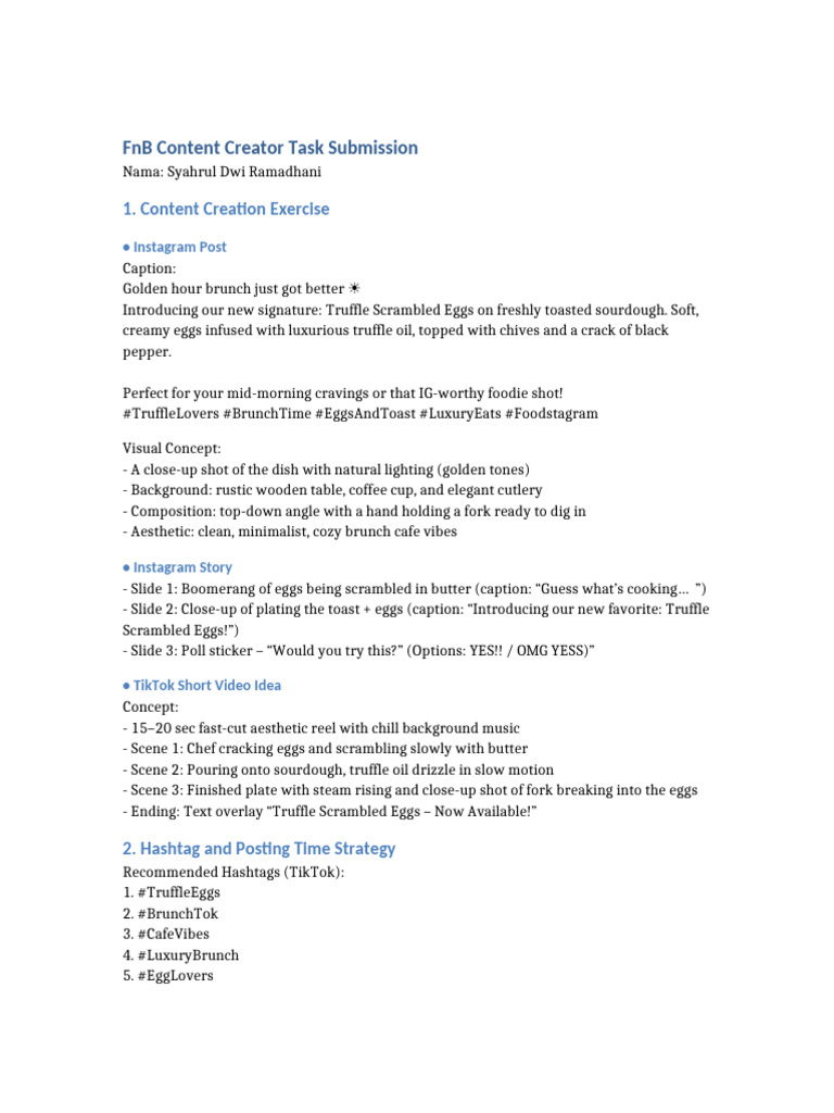 FNB Content Creator Task Syahrul | PDF | Foods
