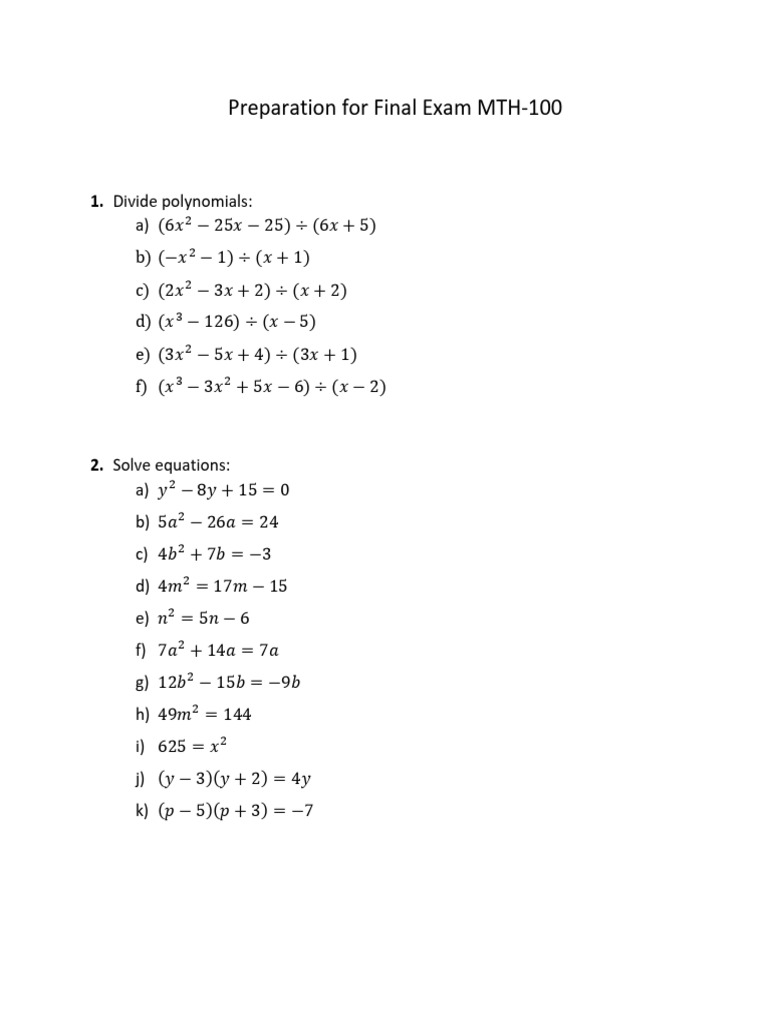 Practice For Final Exam MTH100 - New | PDF