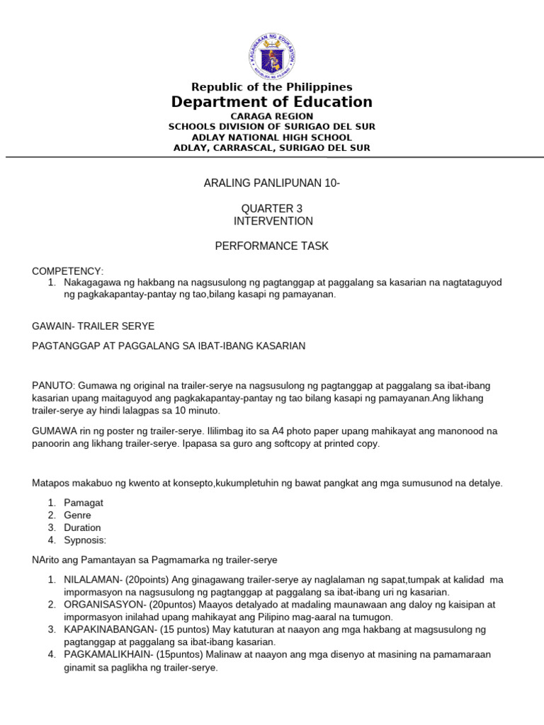 QUARTER 3-Performance Task | PDF
