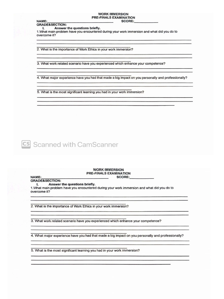Work Immersion Exam 4th Quarter | PDF