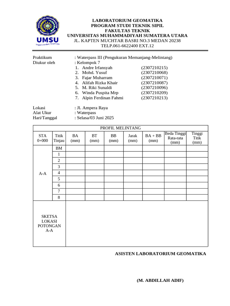 Lembar Data Waterpass 3 (Per Sta) - 1 | PDF