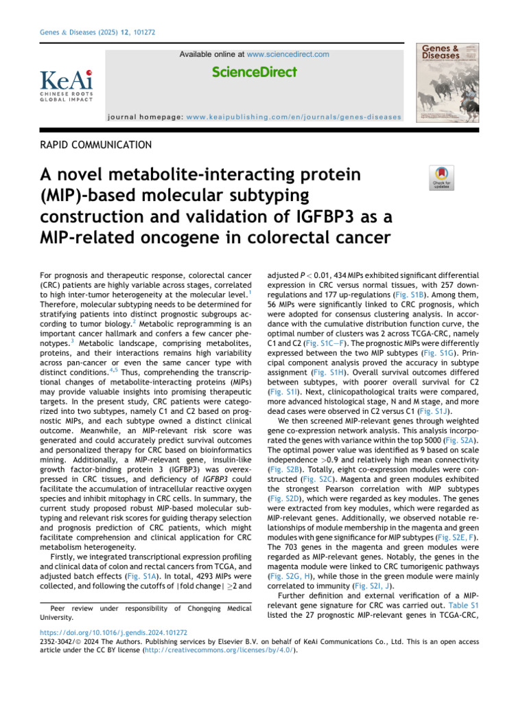 A Novel Metabolite Interacting Protein MIP Based Molecular Sub 2025 ...