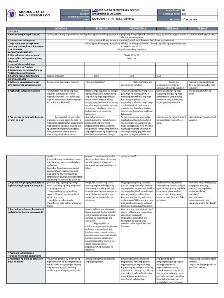 DLL - Esp 3 - Q3 - W3 | PDF