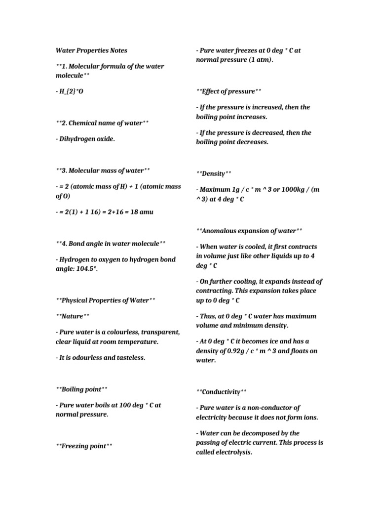 Water Properties Notes Unchanged | PDF | Water | Properties Of Water