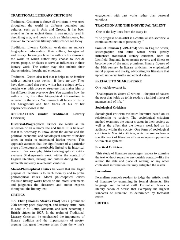Overview of Traditional Literary Criticism | PDF | World Wide Web ...