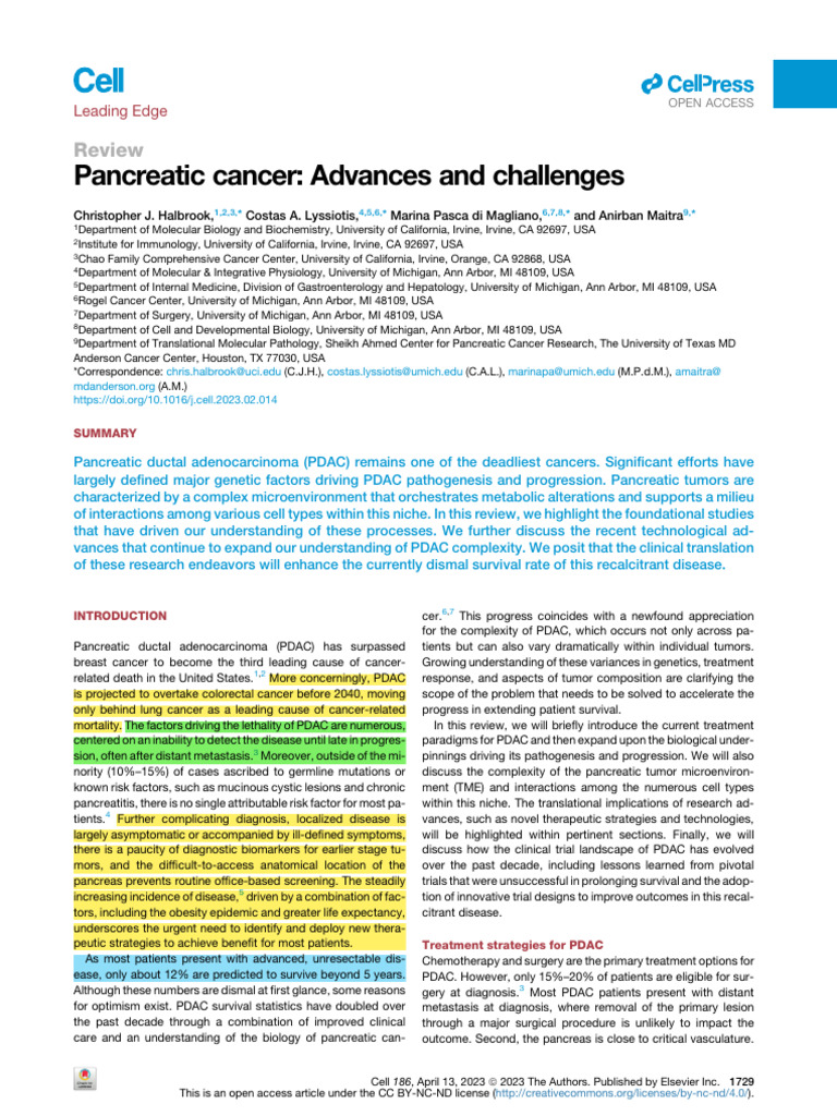 Pancreatic Cancer Advances and Challenges | PDF | Pancreatic Cancer ...