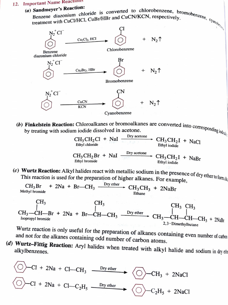 Haloalkane and Haloarenes Imortant Name Reactions | PDF | Ether ...