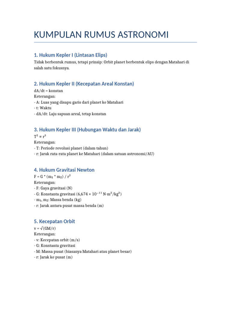 Rumus Astronomi Dan Keterangan Simbol | PDF