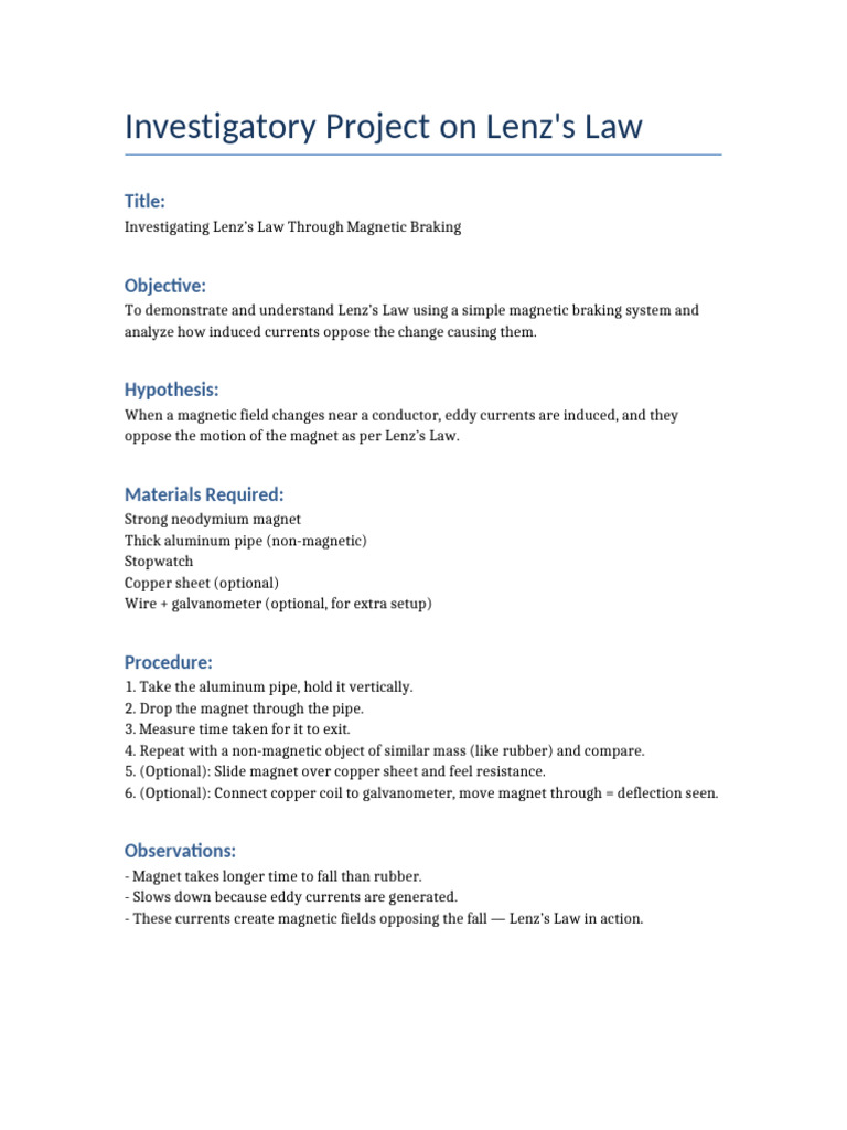 Lenzs Law Project | PDF