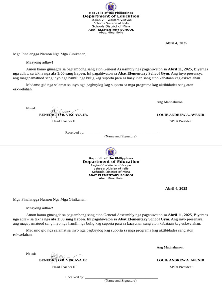 General Assembly Letter | PDF