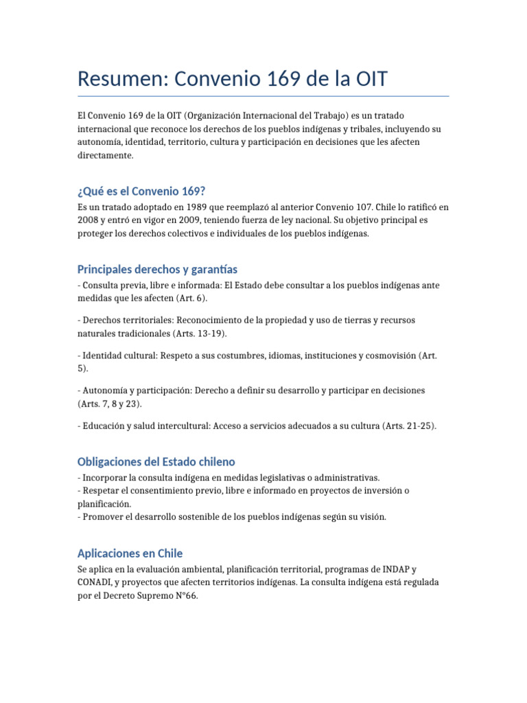 Resumen Convenio 169 OIT | PDF