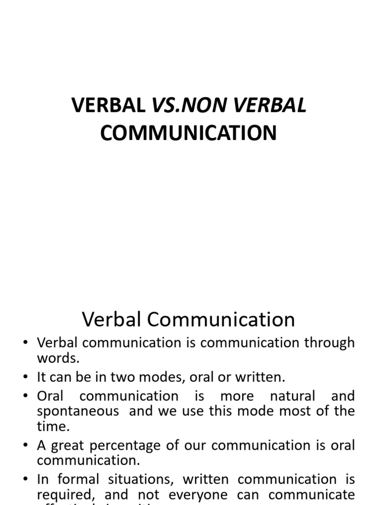 Verbal Vs Non Verbal Communication | PDF | Communication | Nonverbal ...