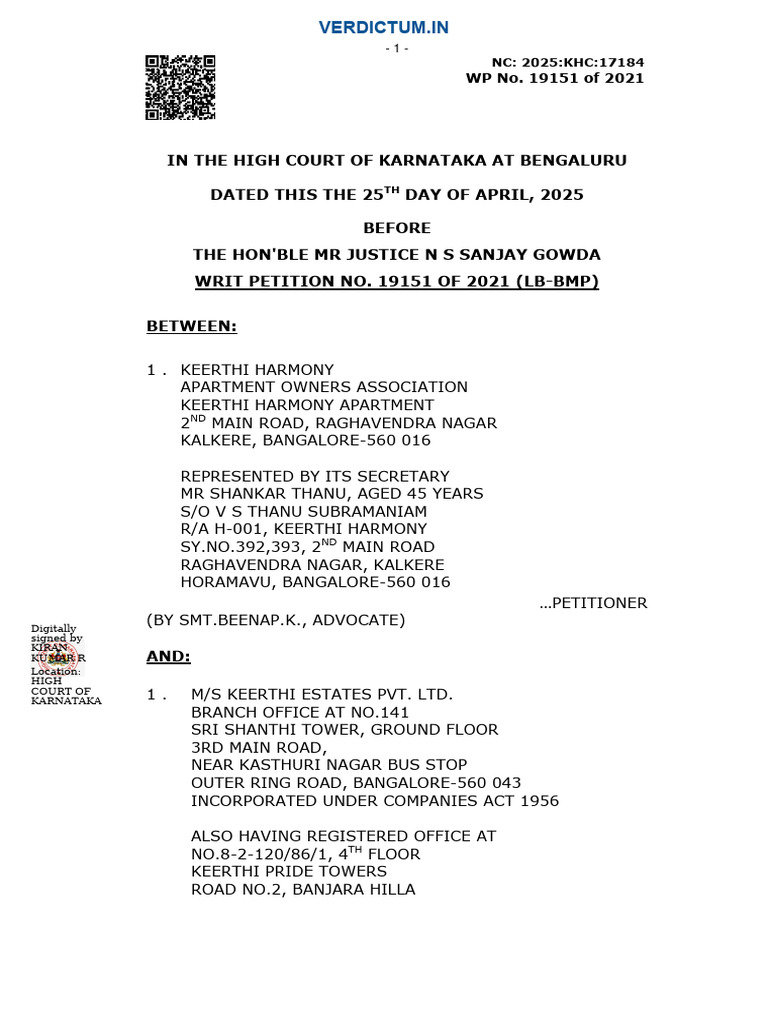 Keerthi Harmony V Keerthi Estates PVT LTD 1719594 | PDF | Basement ...