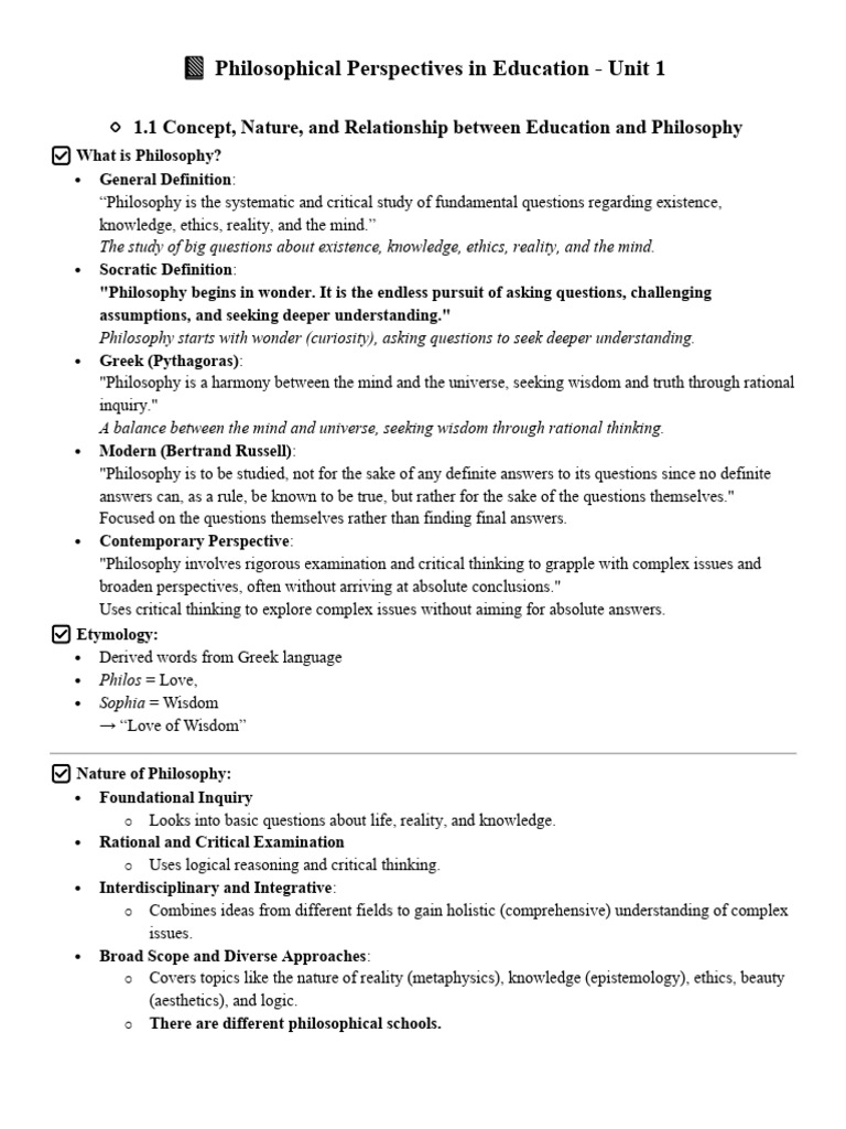 Study Notes - Philosophical Perspectives in Education | PDF ...