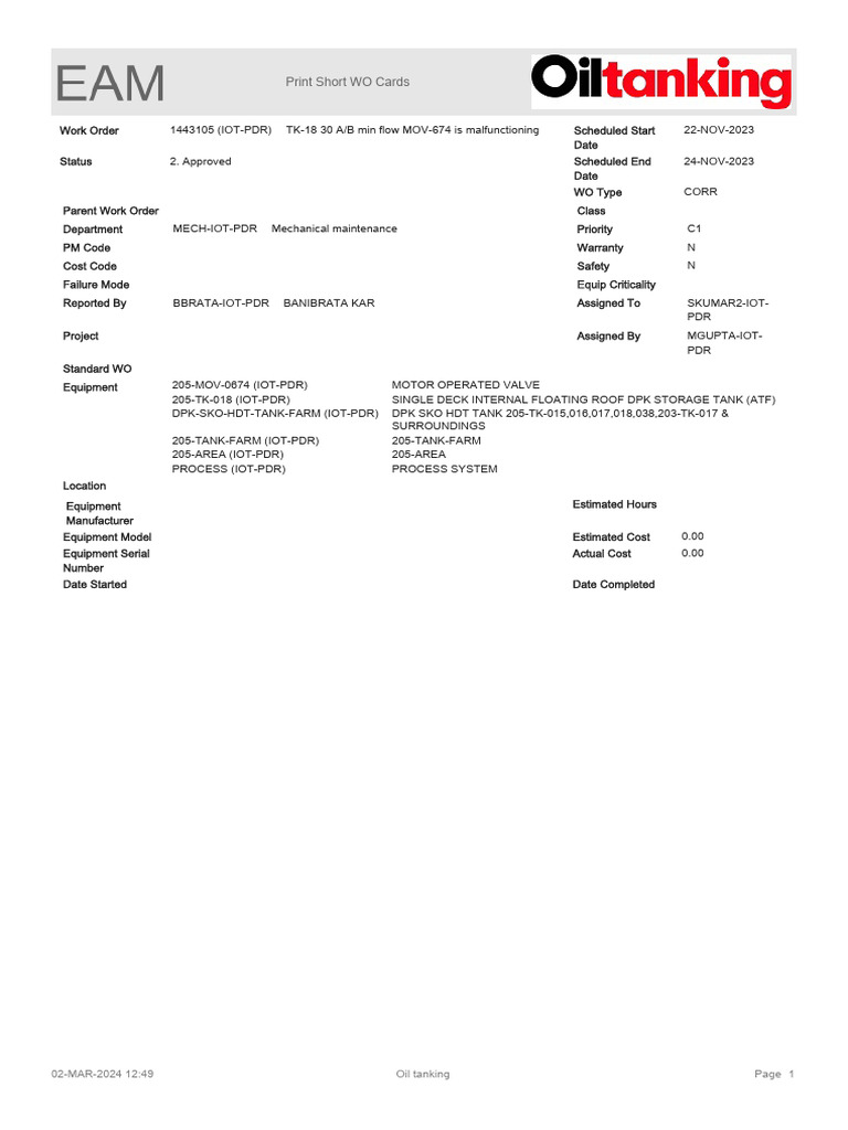 Work Orders for Mechanical Maintenance | PDF