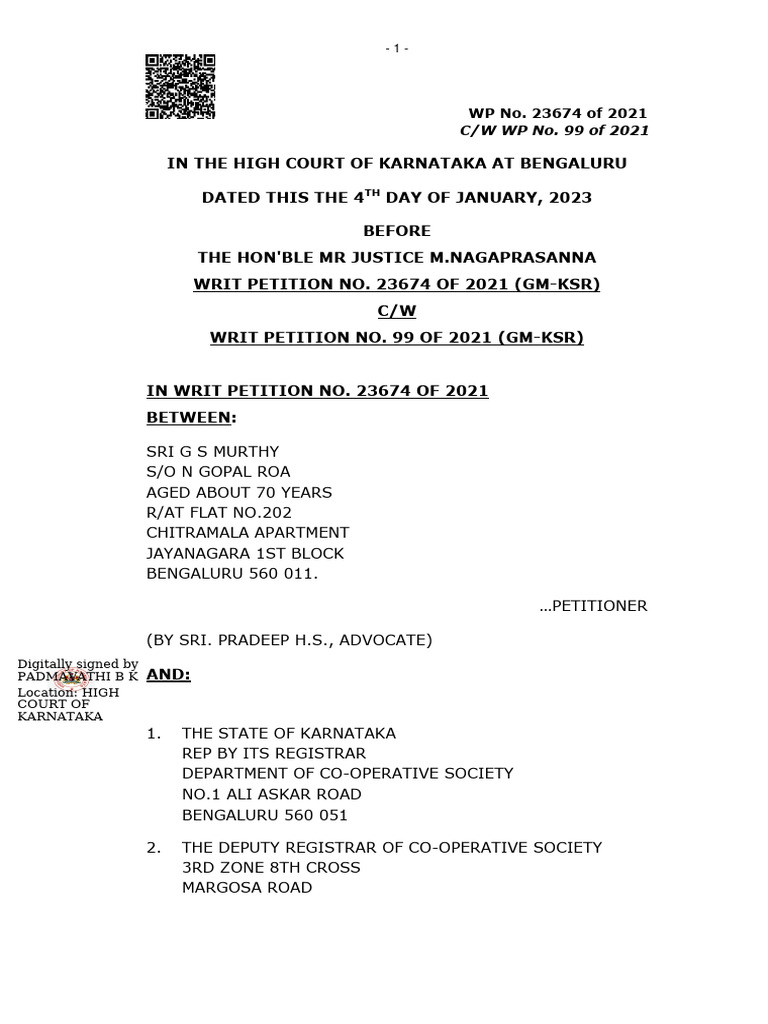 Gsmurthy V SoK WP 23674 of 2021 | PDF | Appeal | Judiciaries