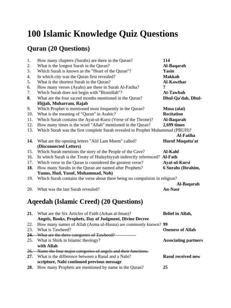 Islamic Quiz for Nursery Students | PDF | Muhammad | Prophets And ...
