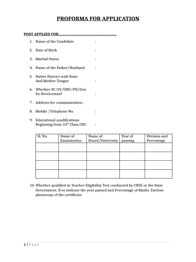 Proforma For Application | PDF