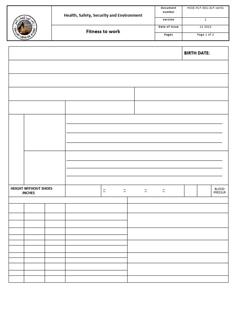 Fitness to Work Form Template | PDF | Inoculation | Medical Specialties