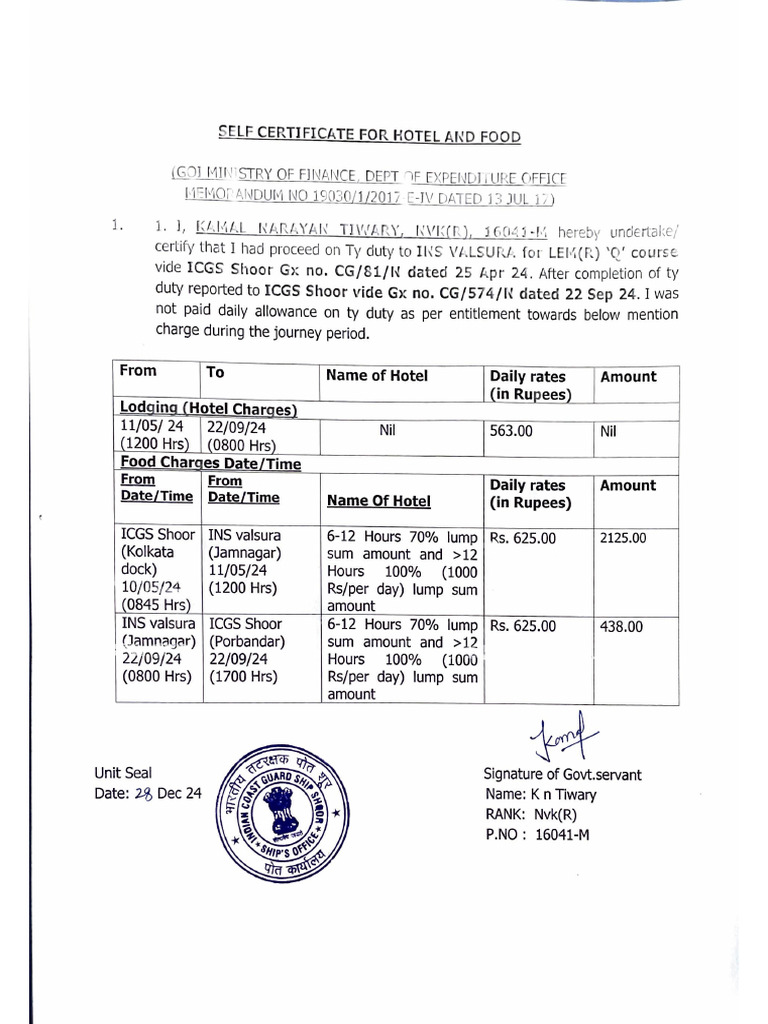 Self Certificate For Stay | PDF