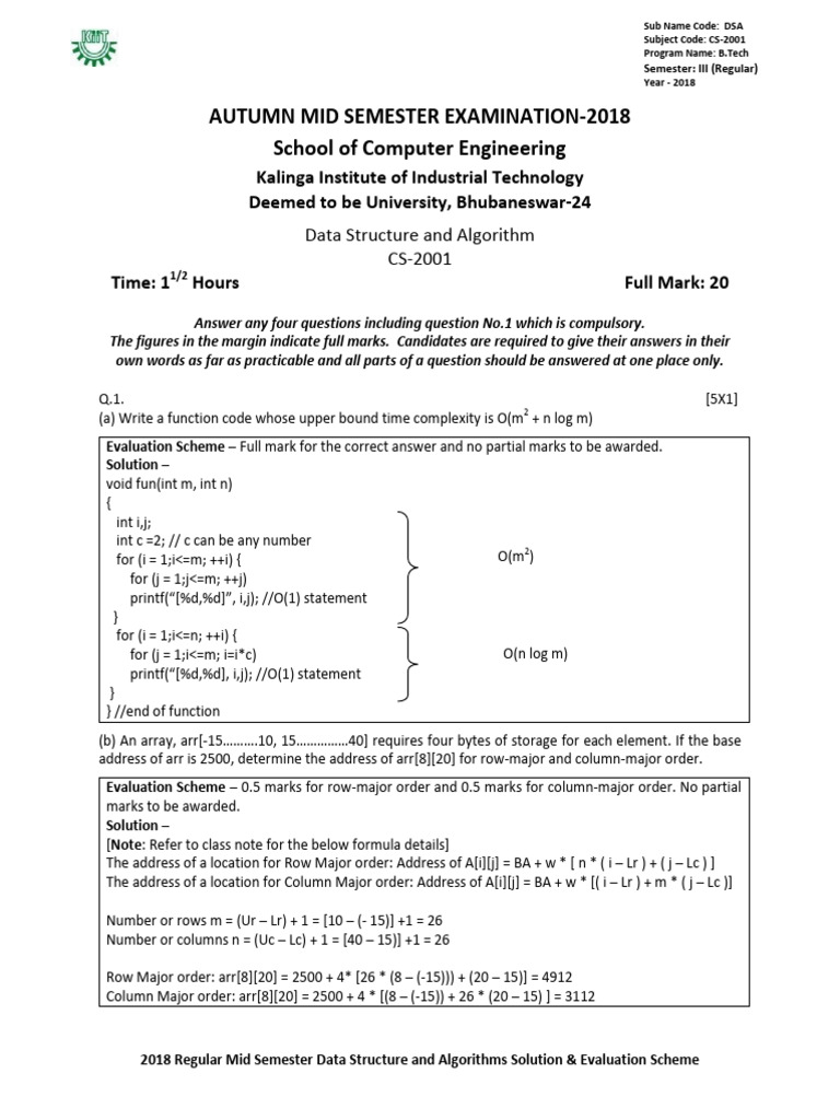 2018 Dsa-Mid Autumn Regular - Solution & Scheme | PDF | Computer ...