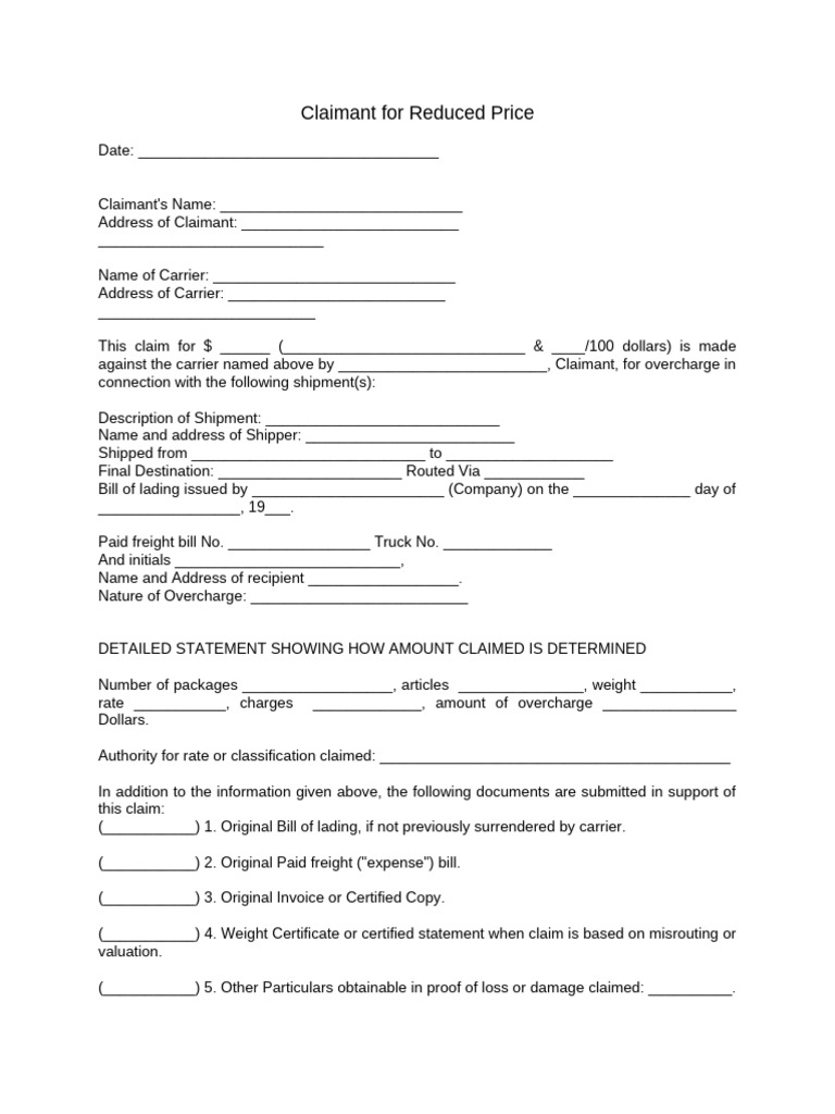 Claim Form for Freight Overcharge | PDF | Cargo | Bill Of Lading