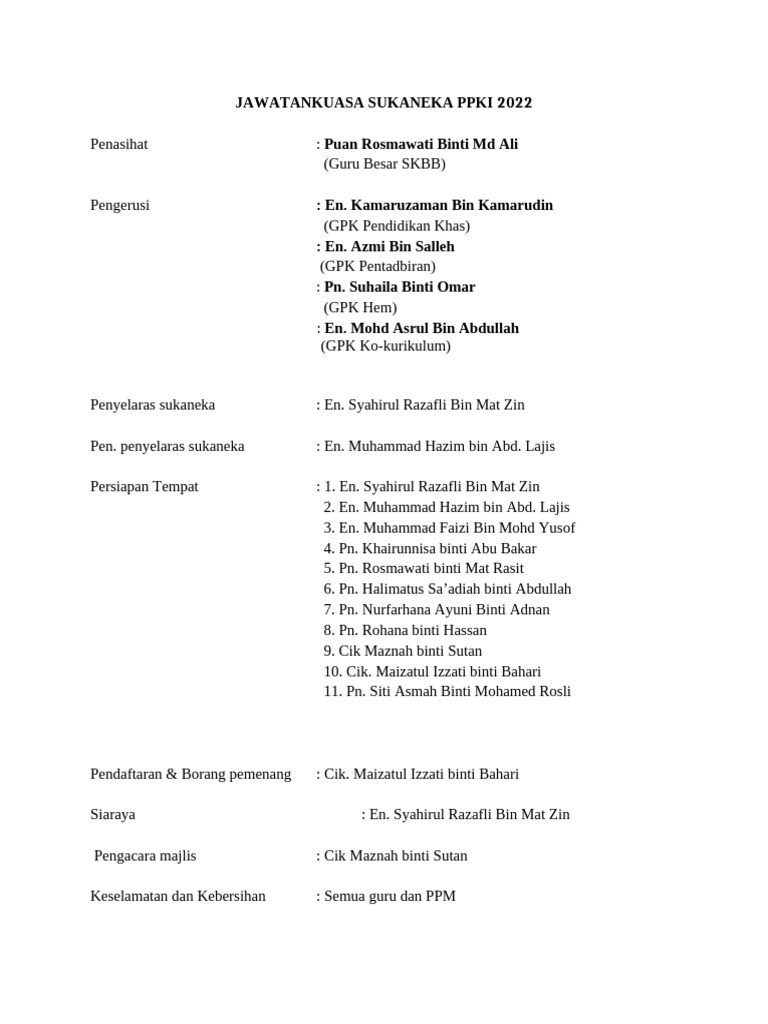 Jawatankuasa Sukaneka Ppki 2022 (Autorecovered) | PDF