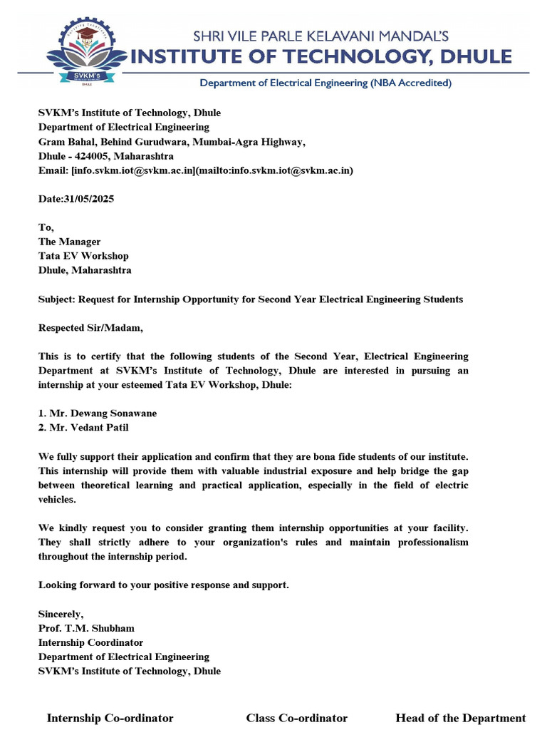 Internship Approval Letter | PDF