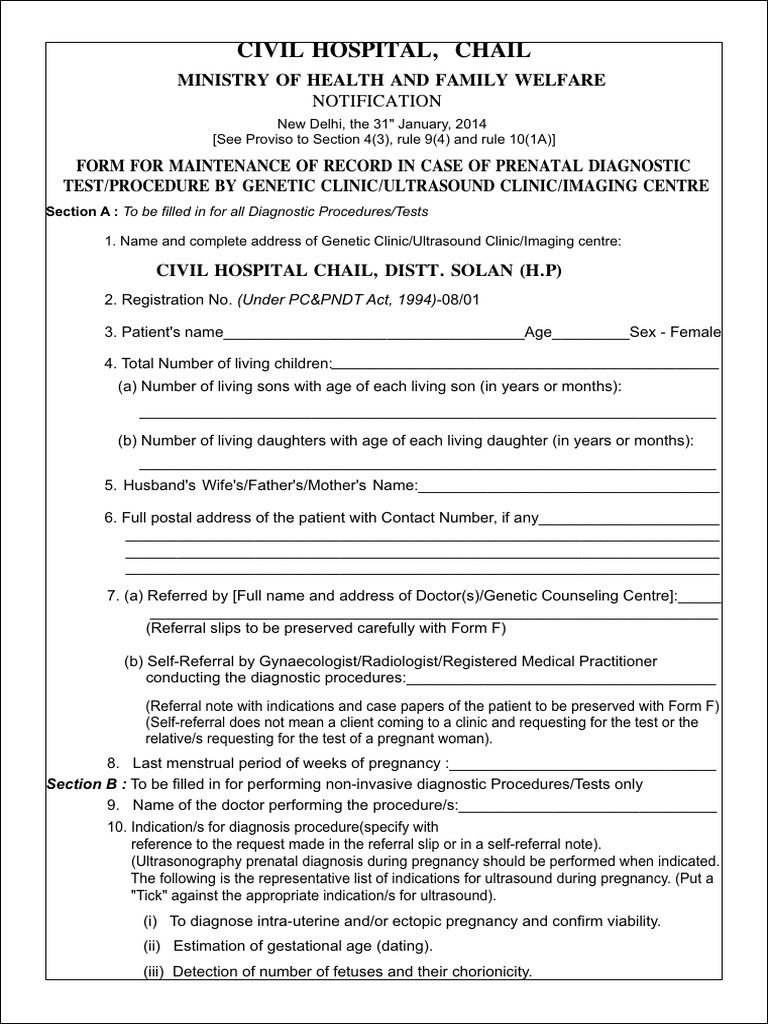 Prenatal Diagnostic Test Form | PDF | Pregnancy | Preterm Birth