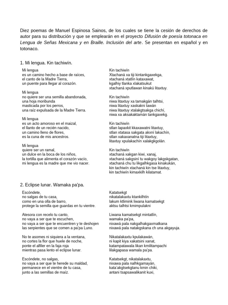 Diez Poemas de Manuel Espinosa Sainos | PDF