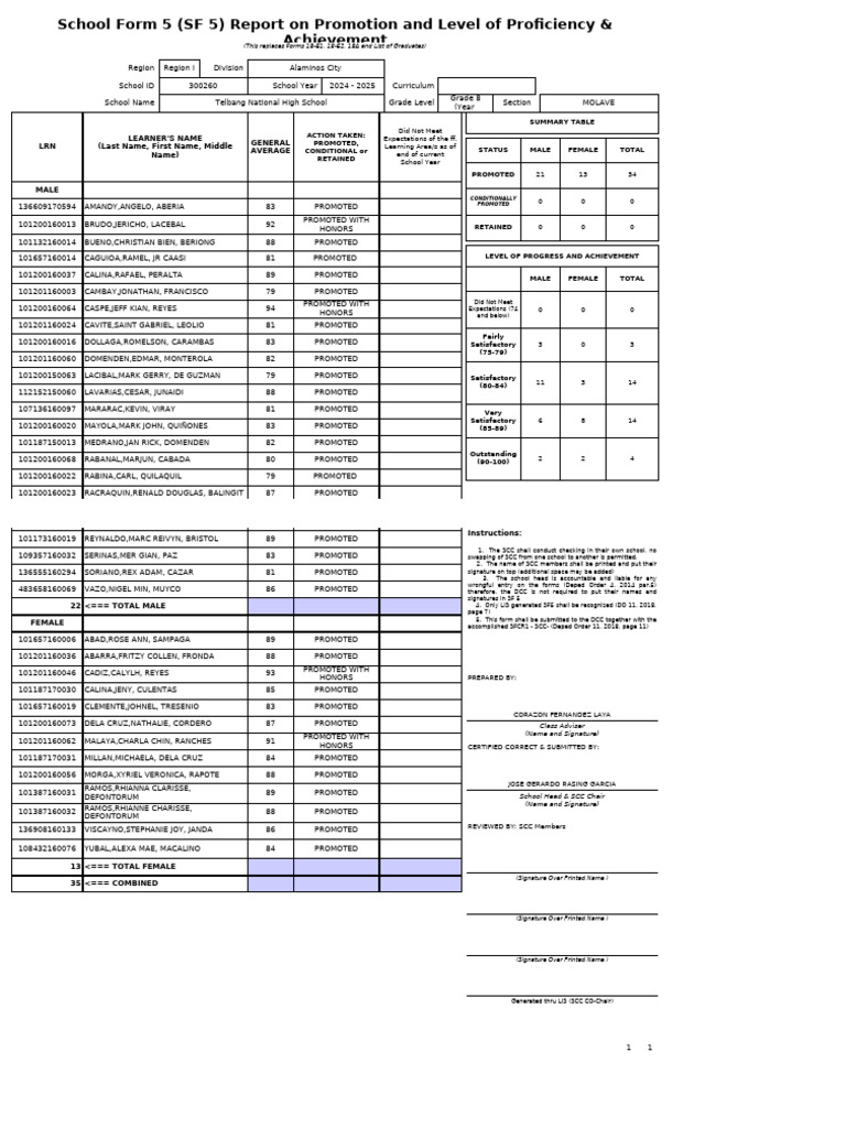 Grade 8 Promotion Summary 2024-2025 | PDF
