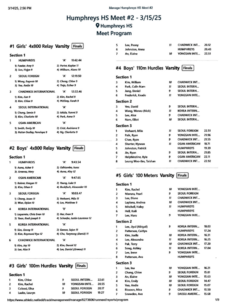 Track Meet Program #2 March 15, 2025 | PDF
