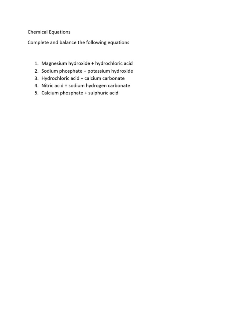 Chemical Equations Worksheet | PDF