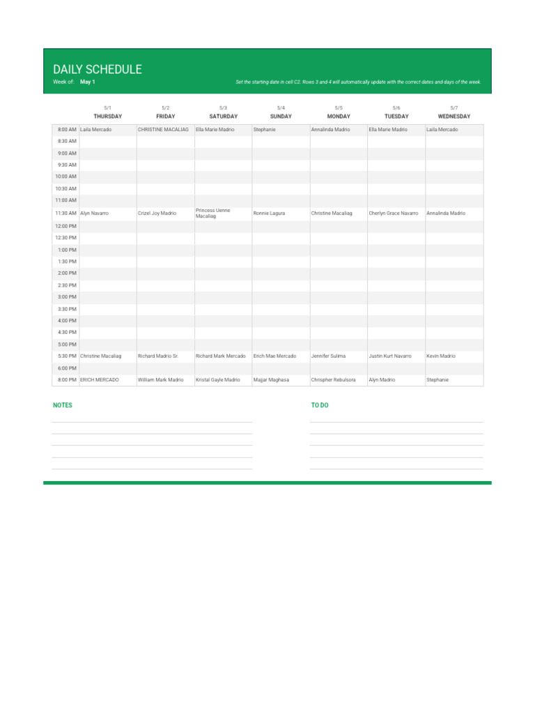 Weekly Schedule for May 1-7 | PDF