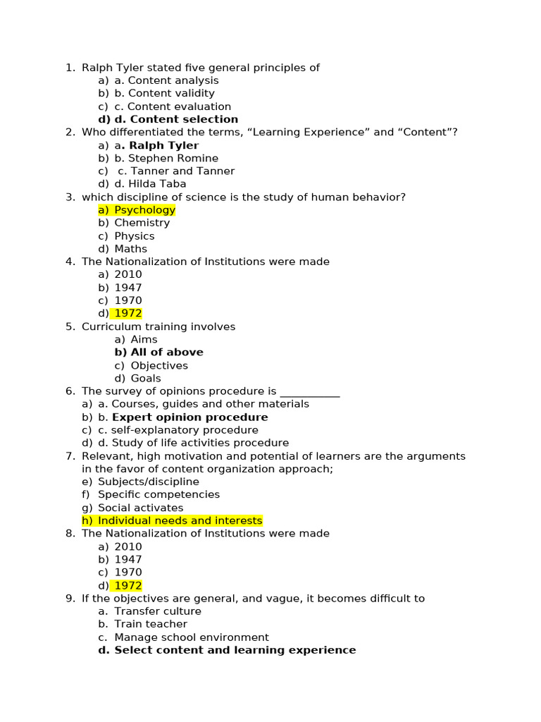 Ralph Tyler Stated Five General Principles of | PDF | Curriculum | Learning
