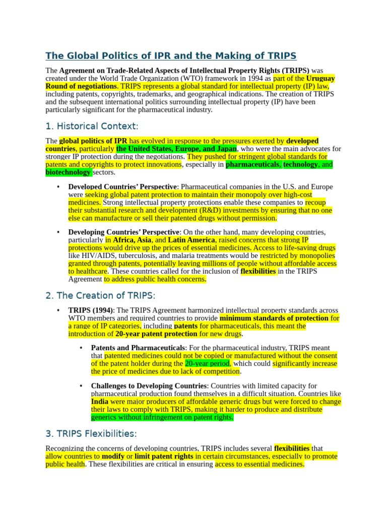 TRIPS Flexibilities for Public Health Access | PDF | Trips Agreement ...
