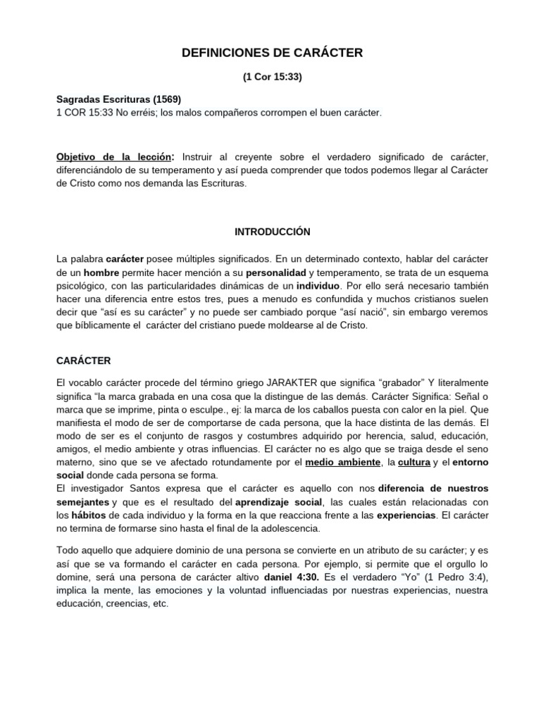 Definiciones de Carácter | PDF | Cristo (título) | Temperamento