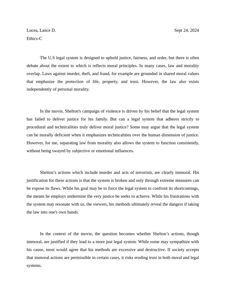Law vs. Morality in Justice Debate | PDF