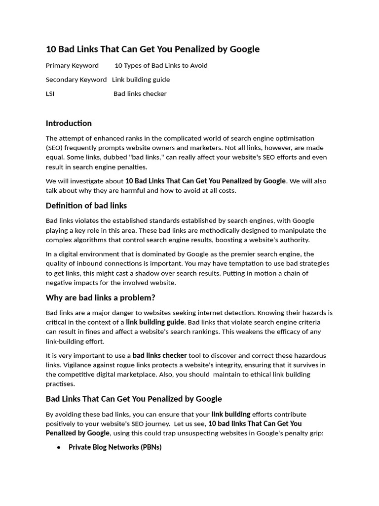 10 Bad Links That Can Get You Penalized by Google | PDF | Search Engine ...