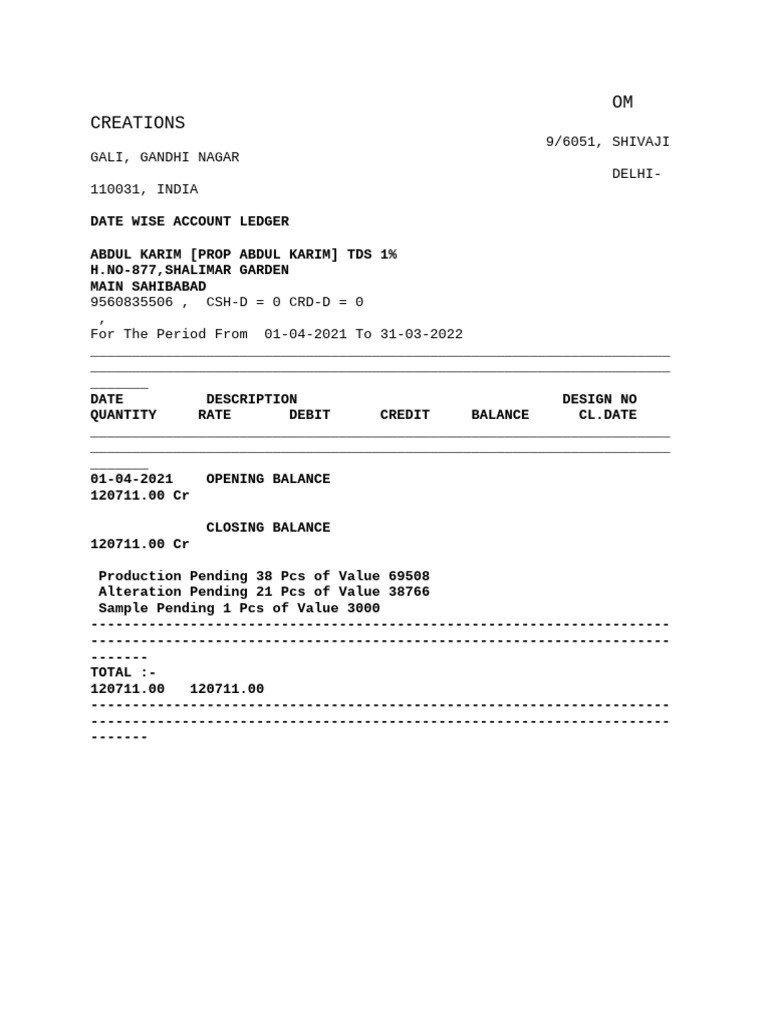 Date-Wise Account Ledger 2021-2022 | PDF