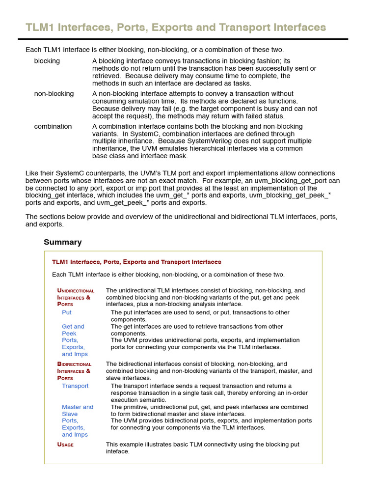 TLM1 Interfaces, Ports, Exports and Transport Interfaces | PDF | Interface (Computing ...