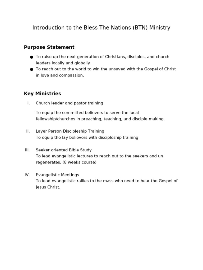 Bless The Nations Ministry Overview | PDF | Disciple (Christianity ...
