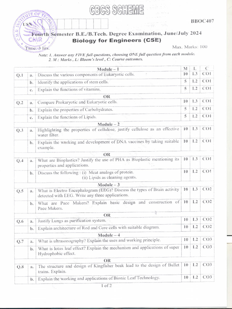 VTU Question Paper of BBOC407 Biology For Computer Engineers Jun-July ...