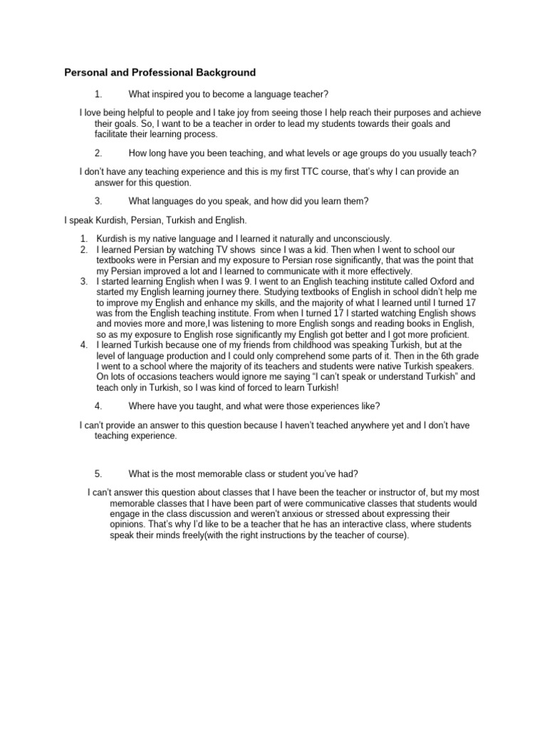 Answers To GTKY 1 Assignment (Pouya Hamzeh) | PDF | Teachers | English ...