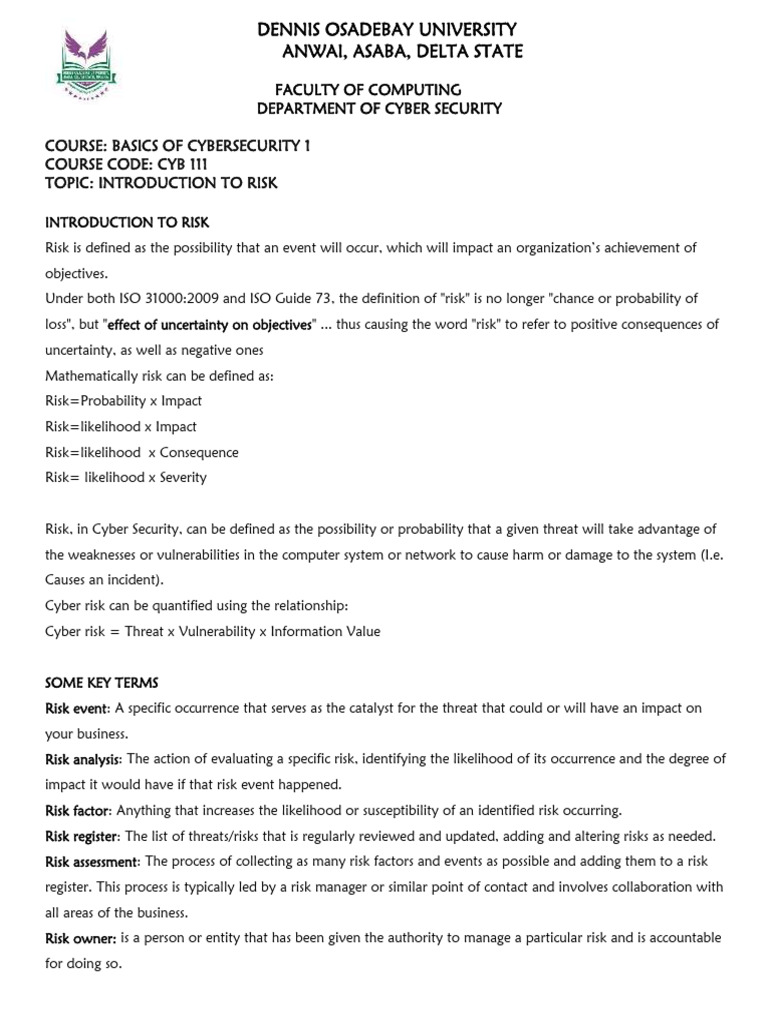 Cyb 111- Introduction to Risk | PDF