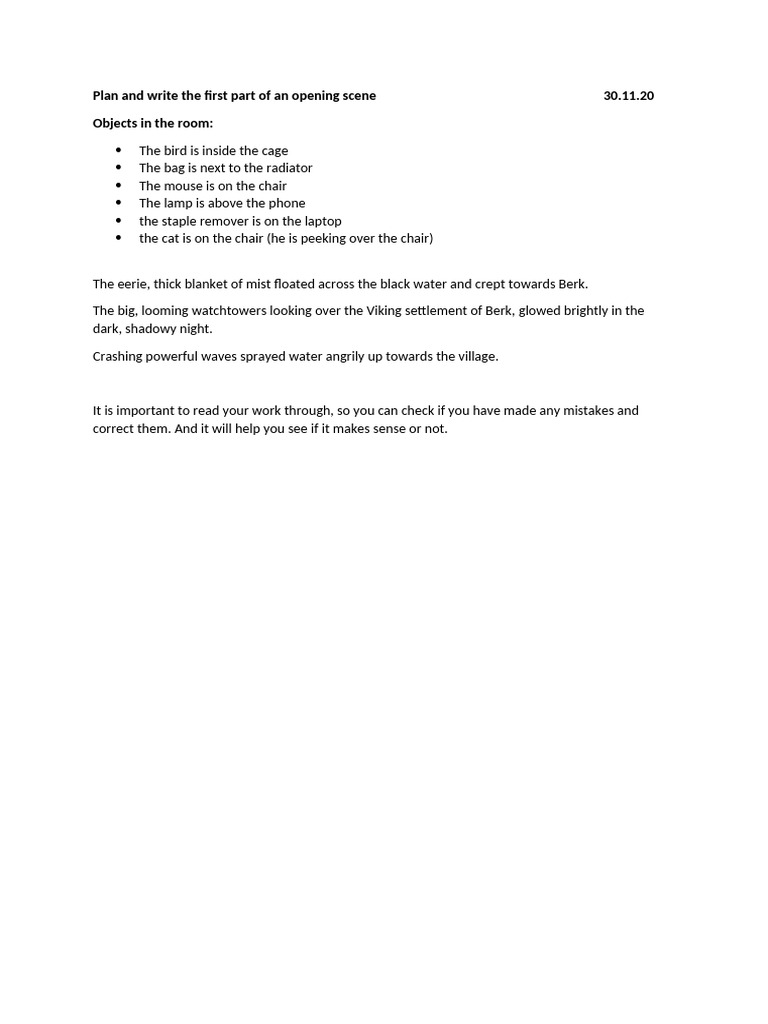 Plan and Write The First Part of An Opening Scene | PDF