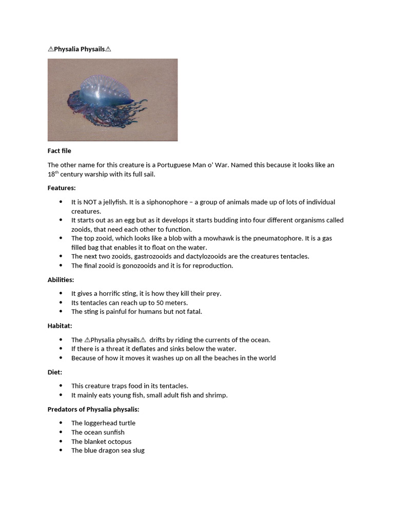 Physalia Physails Homework | PDF