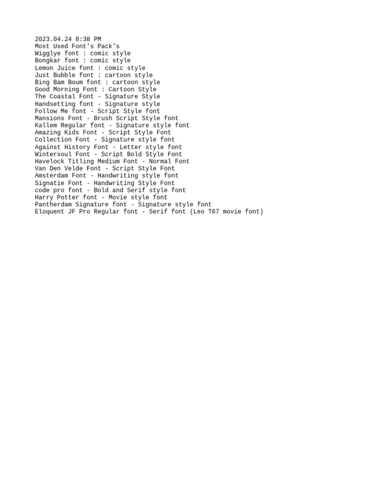 Most Used Fonts | PDF